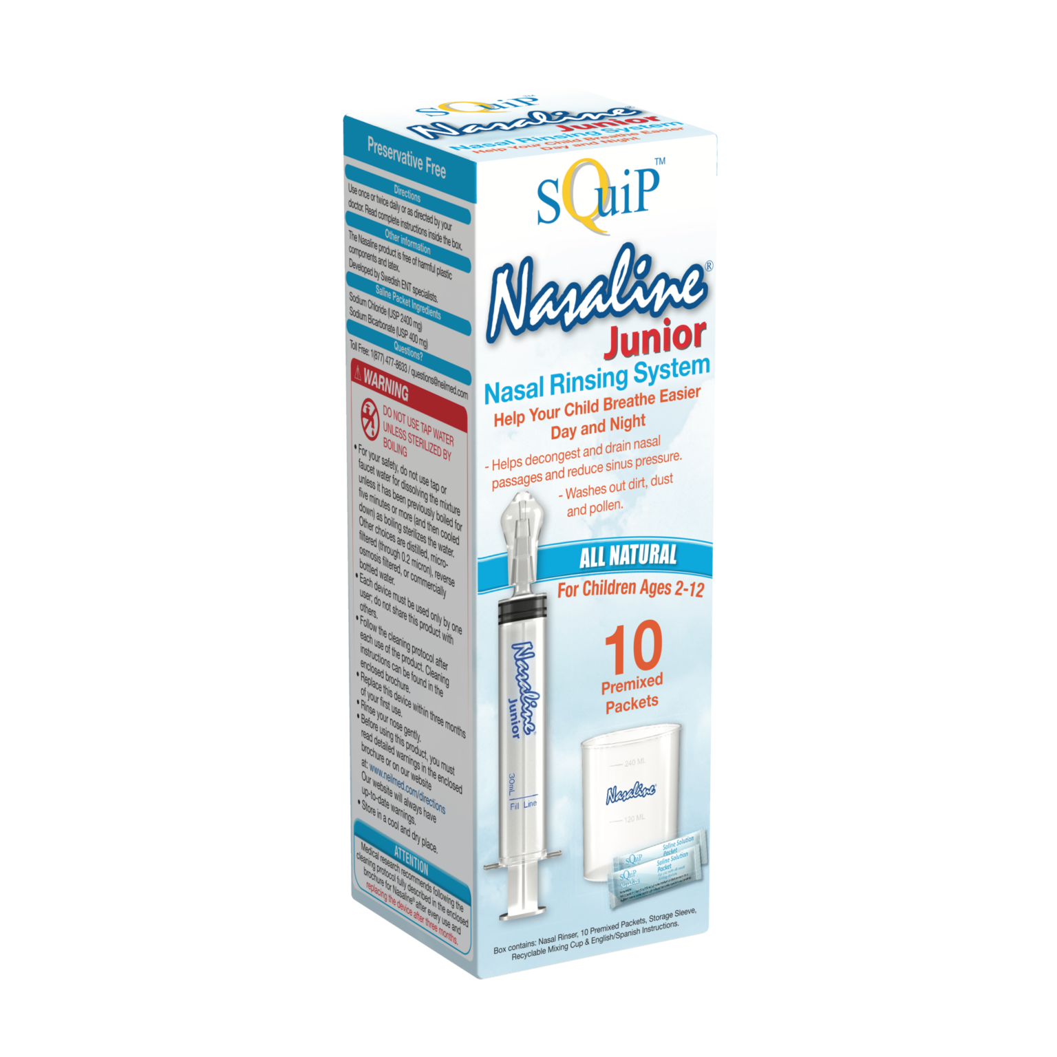 Nasaline® Junior Nasal Rinsing System with 10 Premixed Saline Packets ...